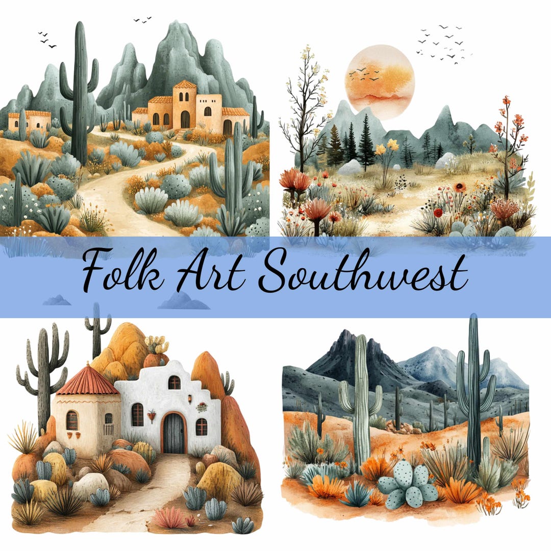 11 Folk Art Southwest Desert Cactus Clipart Bundle 11 Transparent PNG ...