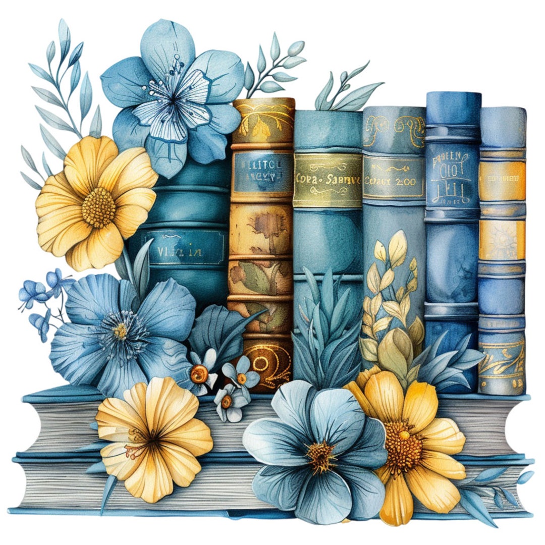 Books and Spring Flowers Clipart Bundle, 16 High-quality JPG, Craft Art ...