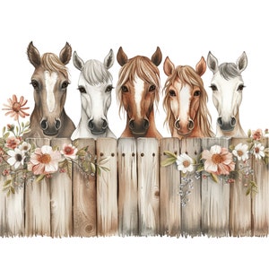 Cute Horses on a Farm Fence Clipart Bundle, 416 High-quality JPG, Craft ...