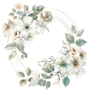 White Flower Wreath Frames Clipart Bundle, 16 High-quality JPG, Craft ...