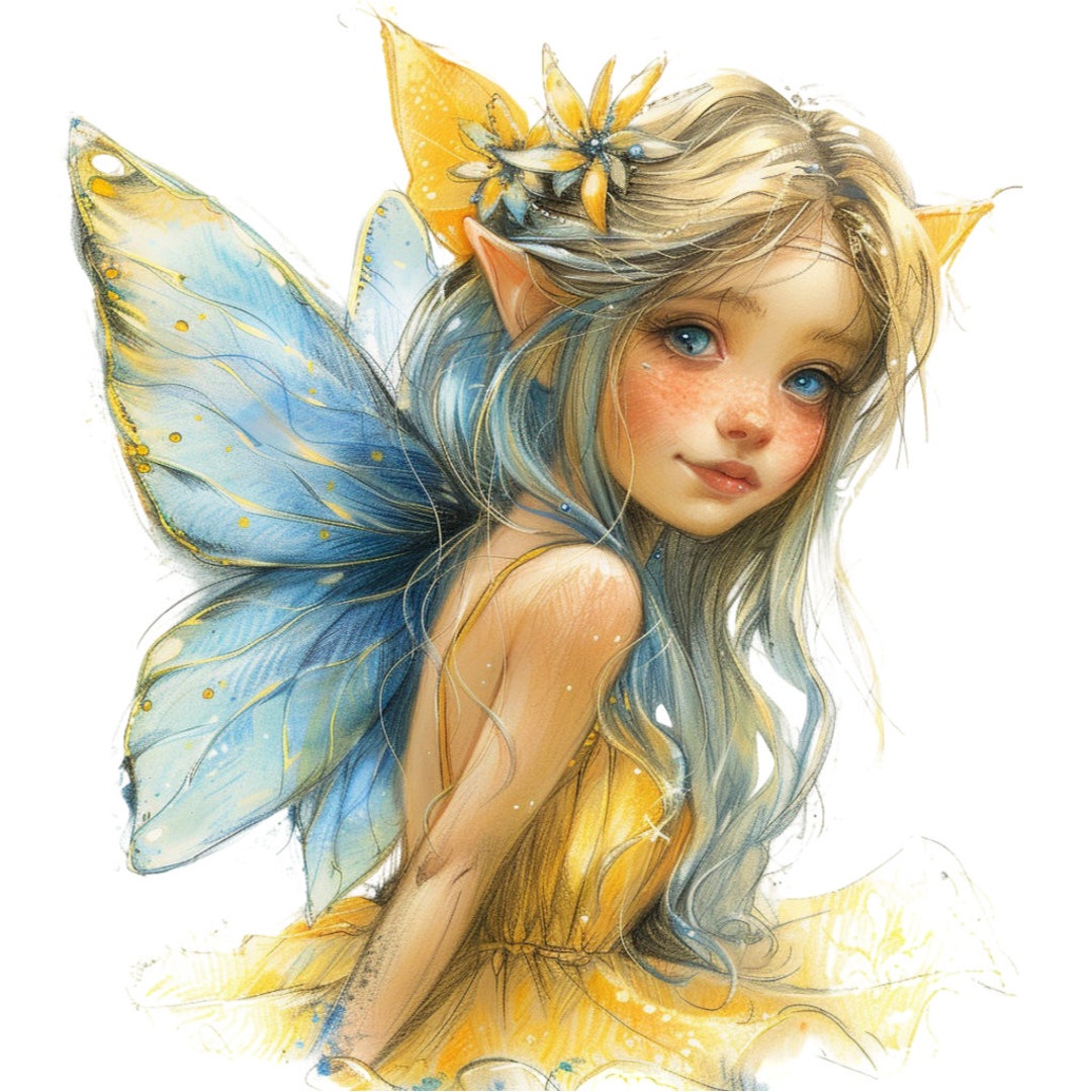 Blue and Yellow Fairy Princess Clipart Bundle, 16 High-quality JPG ...