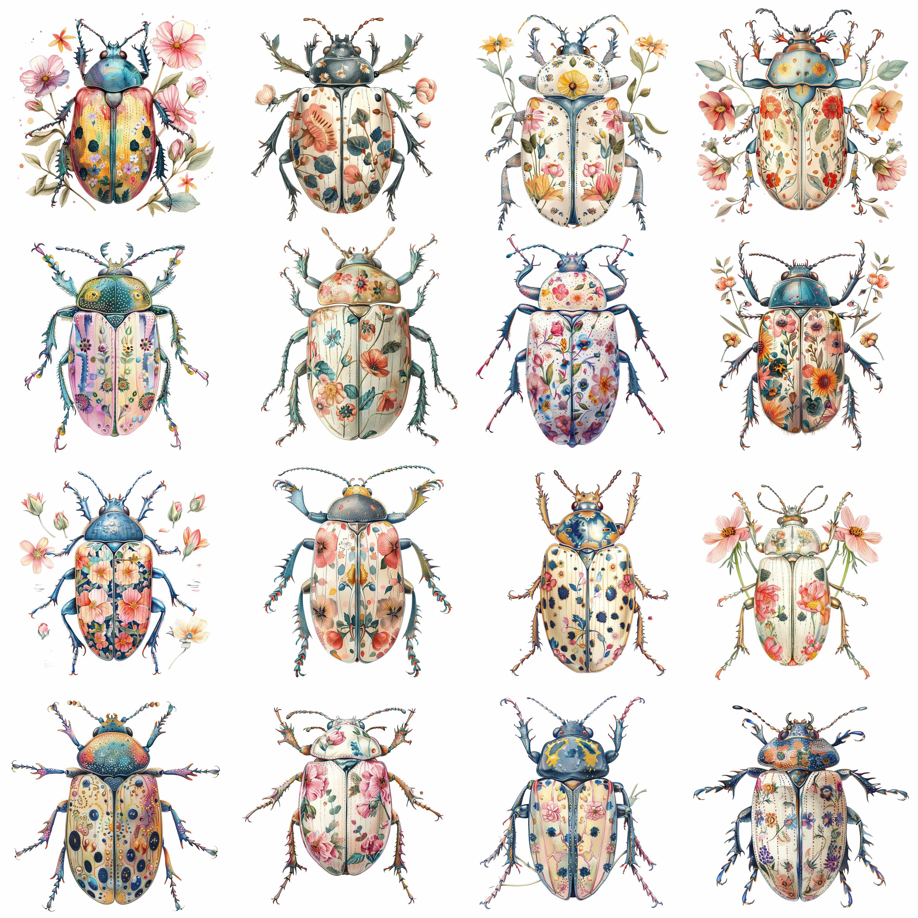 16 Floral Beetle Insect Clipart Bundle, High-quality JPG, Craft Art ...