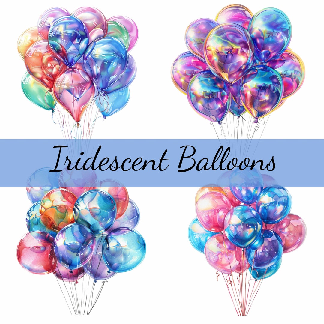 14 Iridescent Balloons Clipart Bundle, 14 High-quality JPG, Craft Art ...