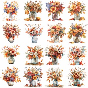 Autumn Leaves Fall Flower Bouquet Clipart Bundle, 16 High-quality JPG ...