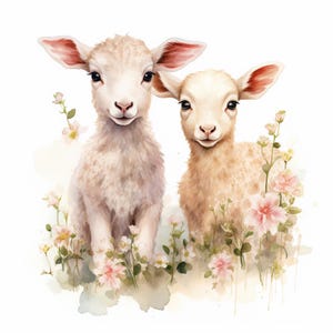 14 Lamb W Flowers Friends Clipart Bundle, High-quality JPG, Nursery Art ...
