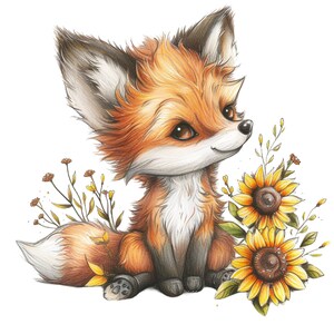 12 Fox With Sunflowers Clipart Bundle, 12 High-quality JPG, Craft Art ...
