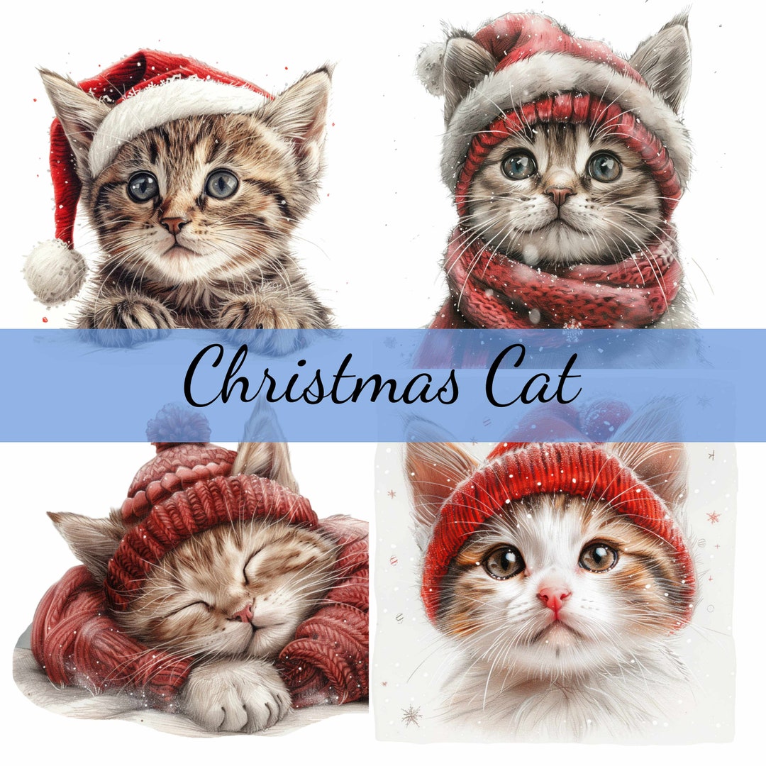 16 Christmas Cat With Clipart Bundle, 16 High-quality JPG, Craft Art ...