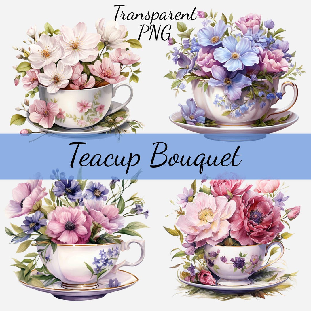 16 Teacup With Flowers Clipart Bundle 16 Transparent PNG Download, Card ...