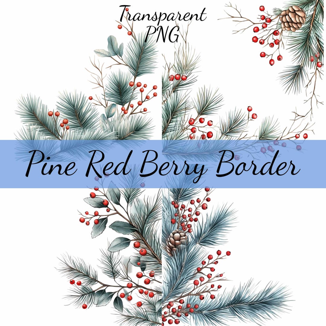 16 Pine Tree Berries Border Frame Corner Clipart Bundle Transparent PNG ...
