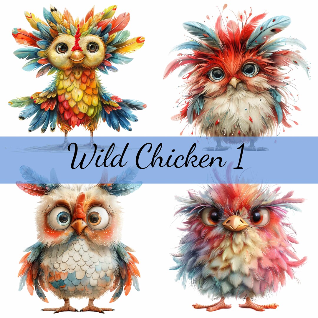 16 Wild Crazy Chicken 1 Cartoon Clipart Bundle, 16 High-quality JPG ...