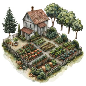 Farm House Garden Clipart Bundle, 12 High-quality JPG, Craft Art, Card ...