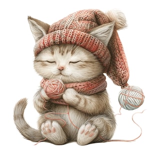 Cute Cat Knitting Yarn Clipart Bundle, 16 High-quality JPG, Craft Art ...