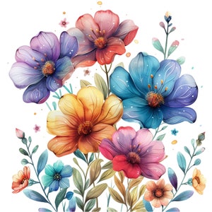 Rainbow Color Flowers Clipart Bundle, 16 High-quality JPG, Craft Art ...