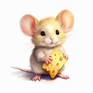 Cute Mouse With Cheese Clipart Bundle, High-quality JPG, Craft Art ...