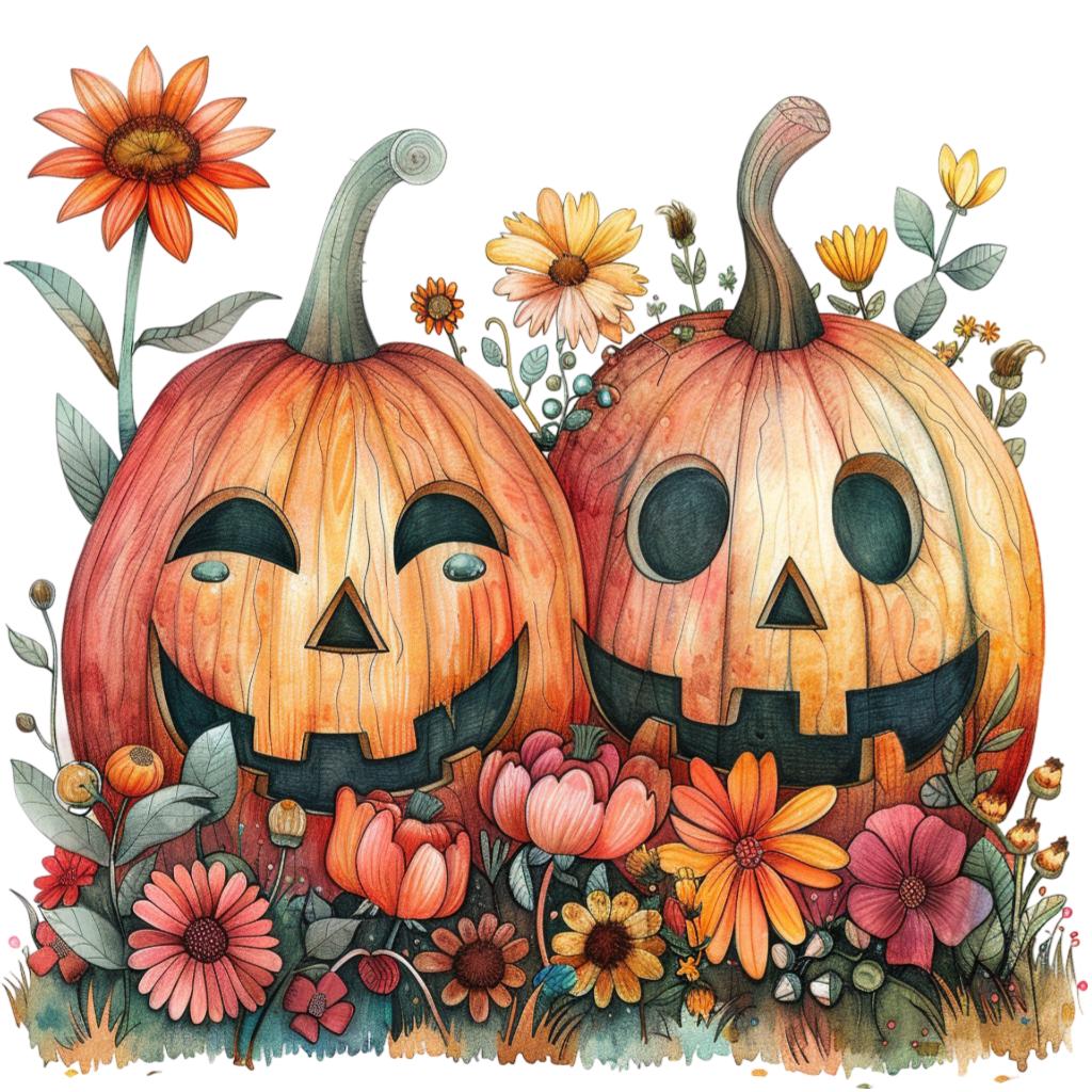 Jack O Lantern Pumpkin Folk Art Clipart Bundle, 16 High-quality JPG ...