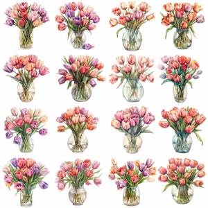 Tulip Flowers in a Vase Clipart Bundle, 16 High-quality JPG, Craft Art ...
