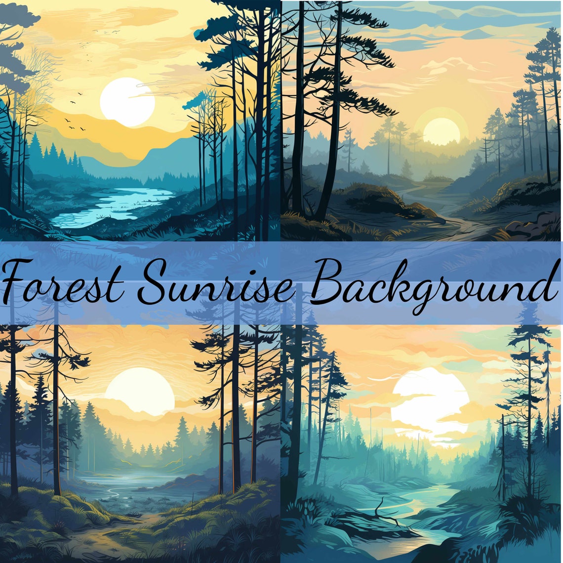 Forest Sunrise Background Clipart Bundle, High-quality JPG, Craft Art ...