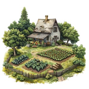 Farm House Garden Clipart Bundle, 12 High-quality JPG, Craft Art, Card ...