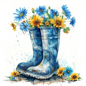 Colorful Flowers in Rain Boots Clipart Bundle, 16 High-quality JPG ...