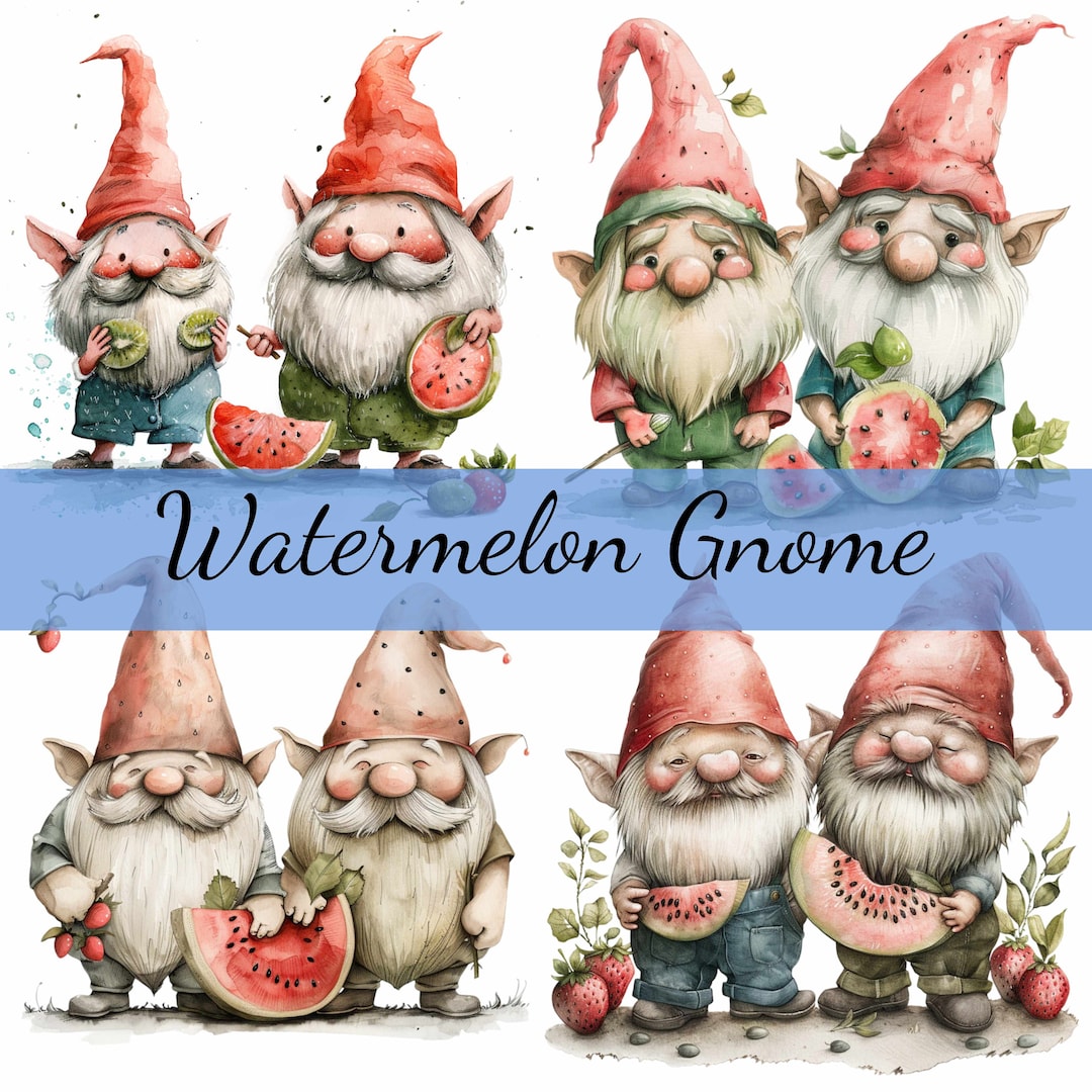 16 Gnomes With Watermelon Clipart Bundle, 16 High-quality JPG, Craft ...