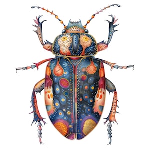 16 Folk Art Beetle Clipart Bundle, 16 High-quality JPG, Craft Art, Card ...