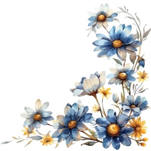 16 Daisy Flower Corner Frame Clipart Bundle, 16 High-quality JPG, Craft ...