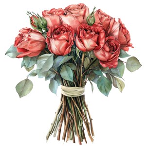 Red Rose Flower Bouquet Clipart Bundle, 16 High-quality JPG, Craft Art ...