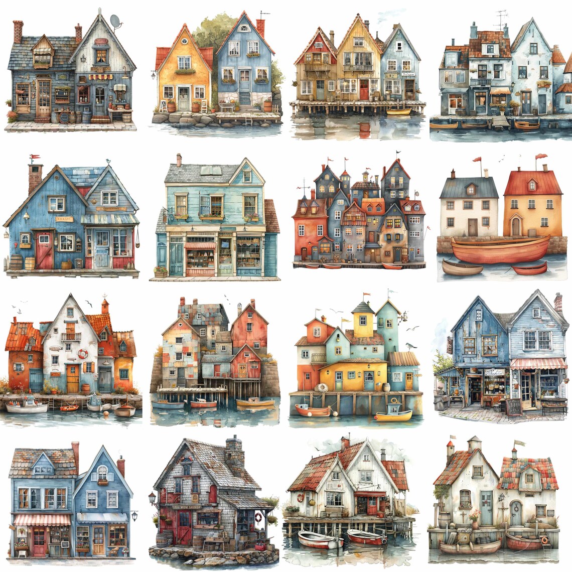 16 Folk Art Harbor Shops Clipart Bundle, 16 High-quality JPG, Craft Art ...