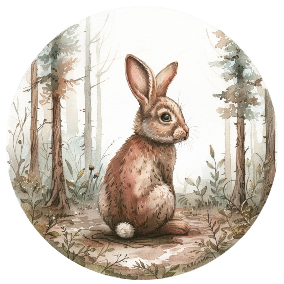 Round Hare Rabbit in Woods Clipart Bundle, 16 High-quality JPG, Craft ...