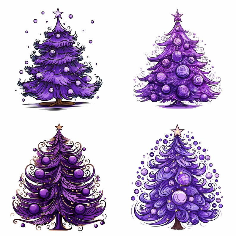 14 Purple Doodle Tree Clipart Bundle, High-quality JPG, Nursery Art ...