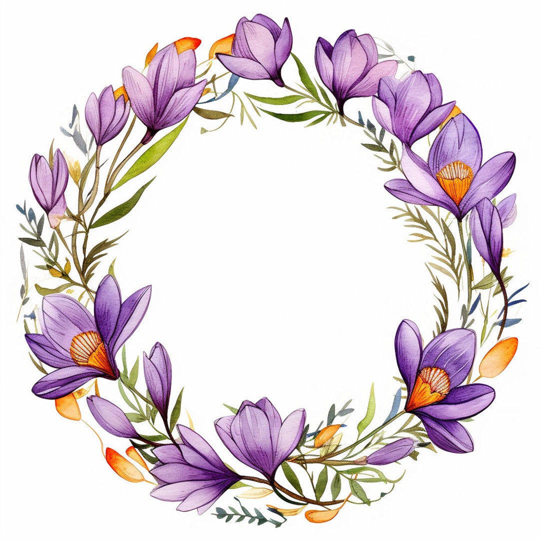 Purple Crocus Flower Wreaths Clipart Bundle, High-quality JPG, Craft ...
