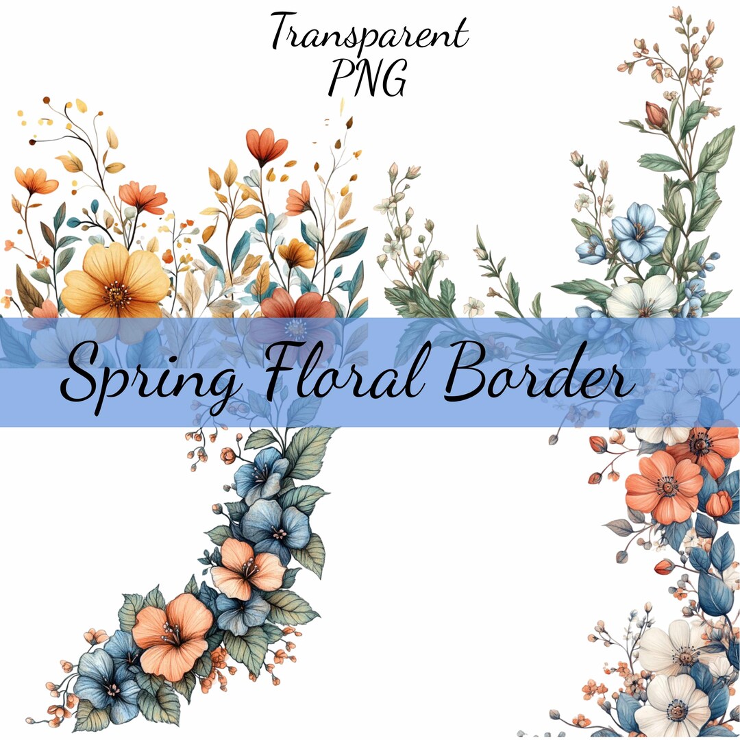 Spring Flower Floral Border Frame Corner Clipart Bundle 15 Transparent ...