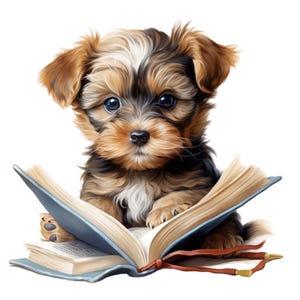 15 Puppy Dog Reading Book Clipart Bundle, High-quality JPG, Craft Art ...