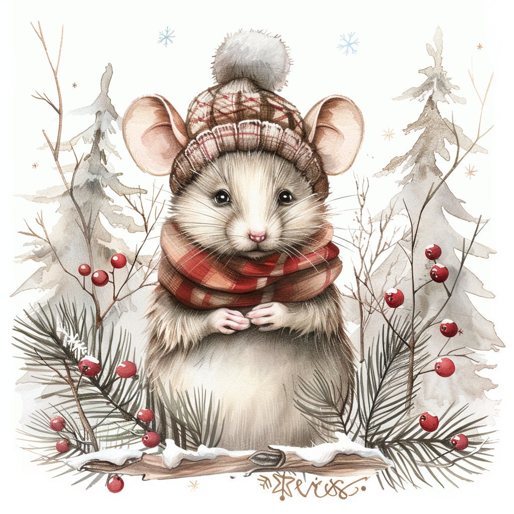 16 Winter Mouse With Snow Clipart Bundle, 16 High-quality JPG, Craft ...