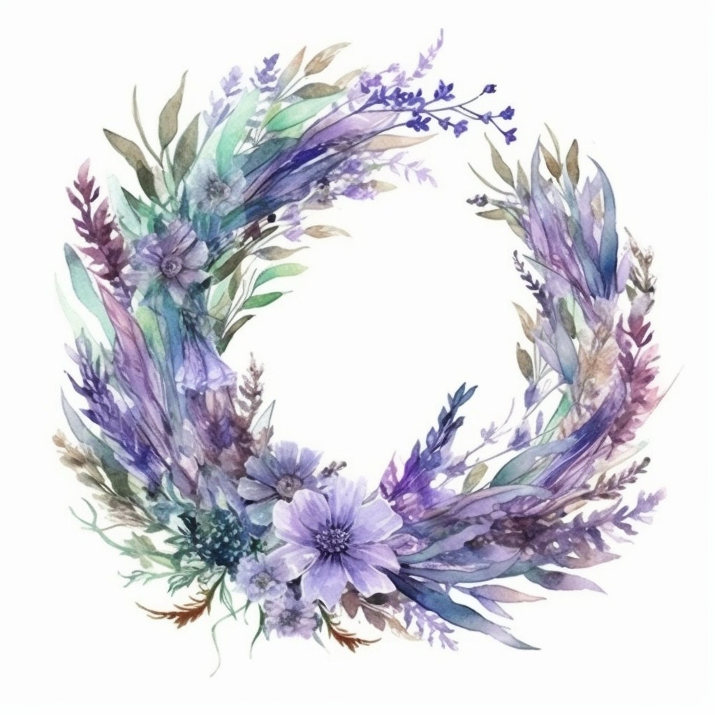 14 Purple Lavender Flower Wreath Clipart Bundle, 14 High-quality JPG ...