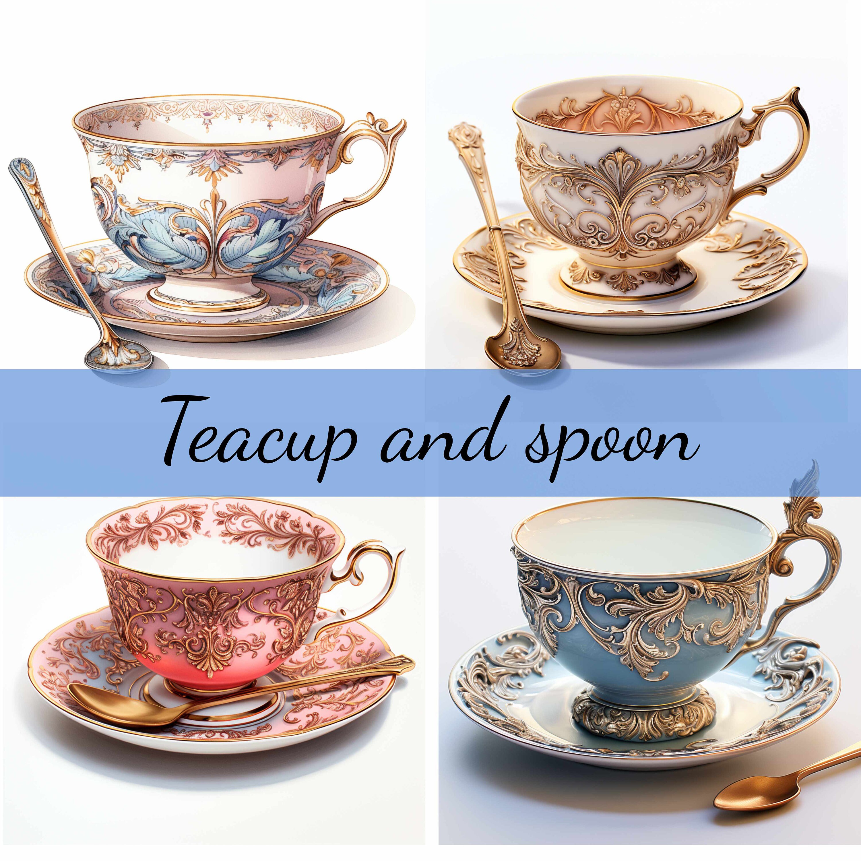 Fancy Teacup Clipart Bundle, High-quality JPG, Craft Art, Card Making ...