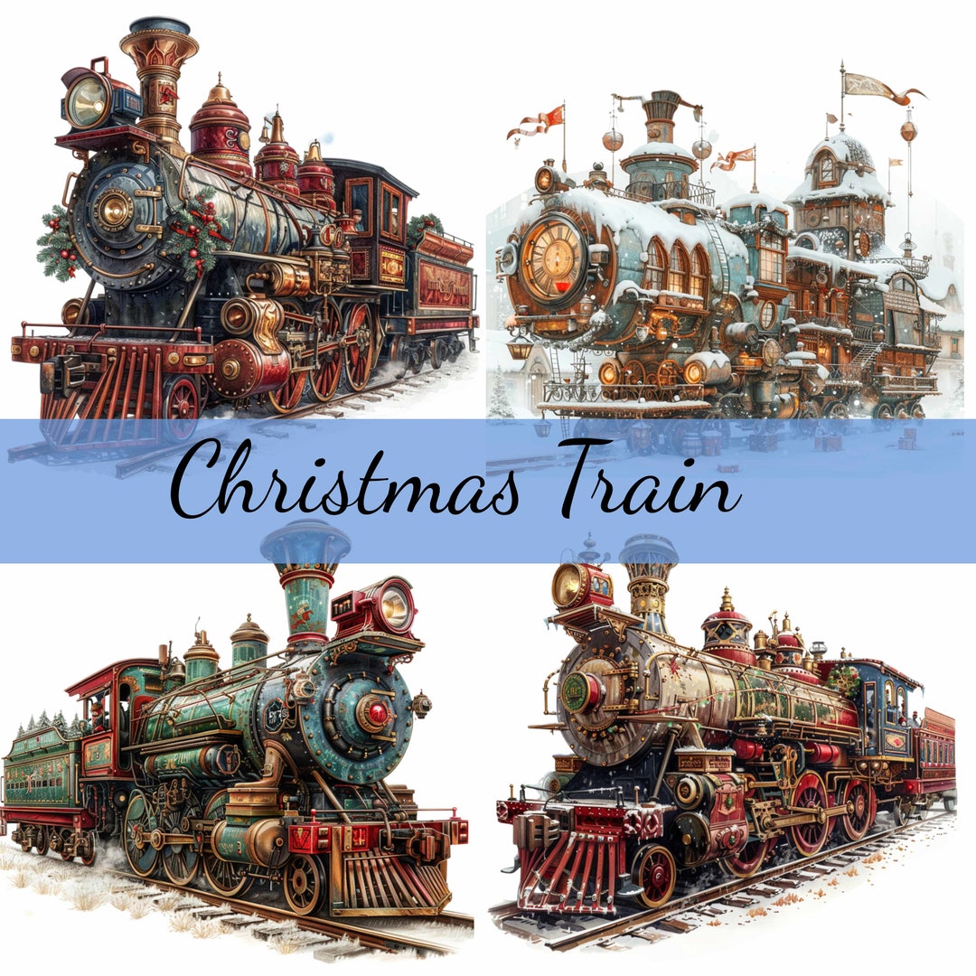16 Christmas Train Clipart Bundle, 16 High-quality JPG, Craft Art, Card ...