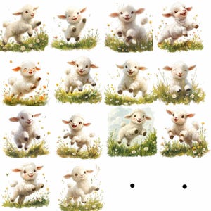 14 Cute Lamb Leaping Folk Art Clipart Bundle Transparent PNG Download ...