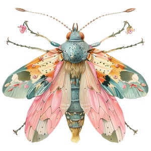 16 Floral Insect in Pink Clipart Bundle, High-quality JPG, Craft Art ...