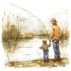 Dad and Son Fishing on a Lake Pond Clipart Bundle, 15 High-quality JPG ...