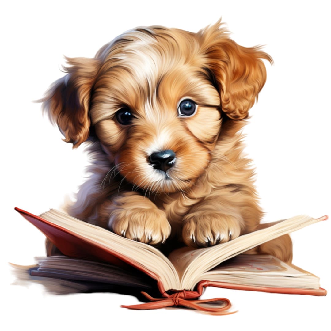 Puppy Dog Reading Book Clipart Bundle, High-quality JPG, Craft Art ...