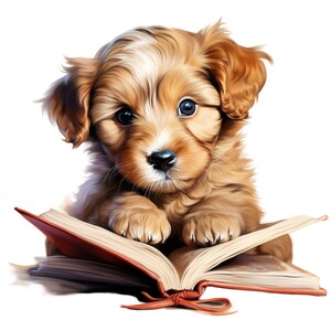 15 Puppy Dog Reading Book Clipart Bundle, High-quality JPG, Craft Art ...