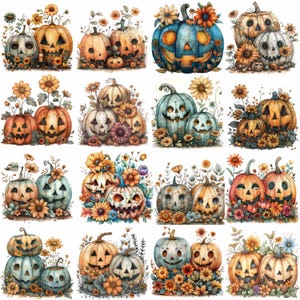 Jack O Lantern Pumpkin Folk Art Clipart Bundle, 16 High-quality JPG ...
