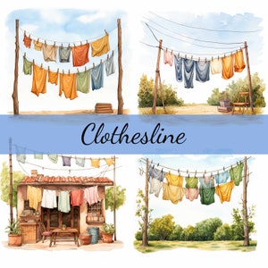 16 Clothesline Clothes Clipart Bundle, High-quality JPG, Craft Art ...