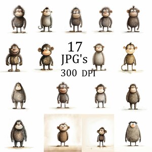 17 Cute Funny Monkeys Clipart Bundle, JPG, Card Making, Clip Art ...