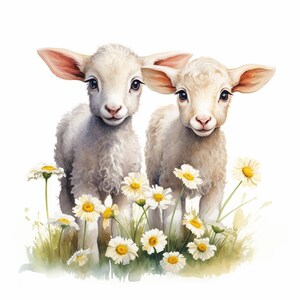 14 Lamb W Flowers Friends Clipart Bundle, High-quality JPG, Nursery Art ...