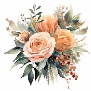 12 Peach Flower Wedding Bouquet Clipart Bundle, High-quality JPG, Craft ...