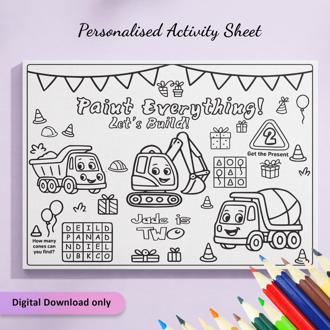 Personalized Construction Birthday Coloring Page: Excavator Maze ...
