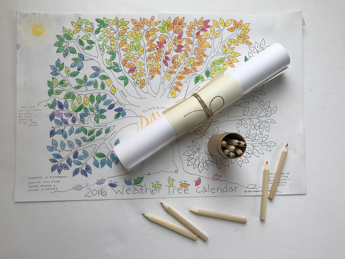 Weather Tree 11x17 Coloring Calendar 2025 - Nature Activity and Gift ...