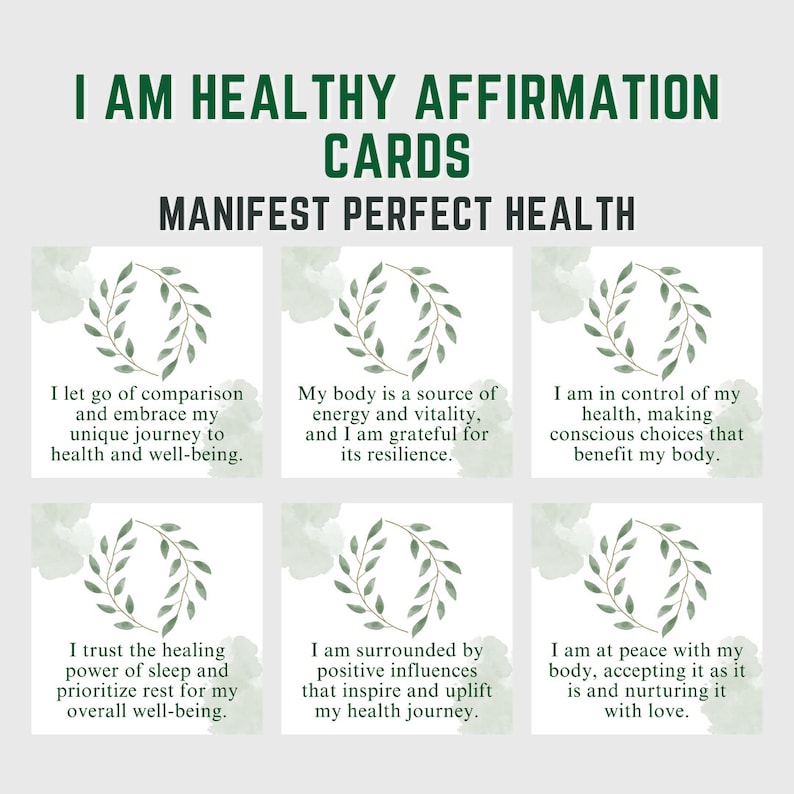 Affirmation Cards for Good Health, Printable Positive Quotes for a ...